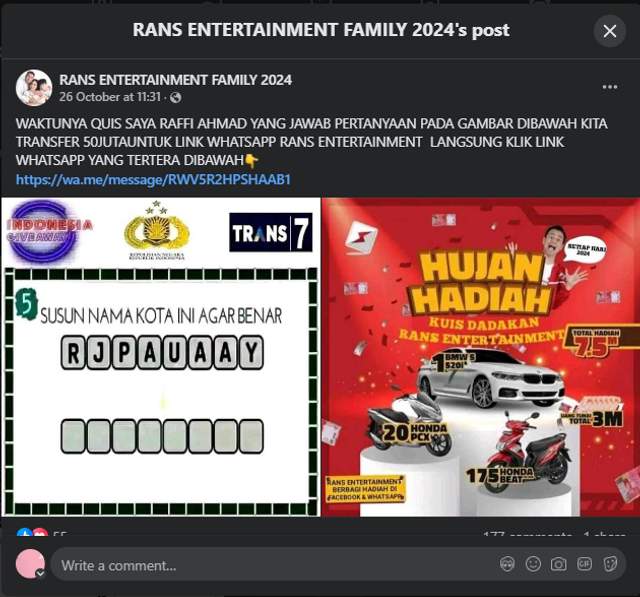 Hoaks “Giveaway” Mengatasnamakan Rans Entertainment - RRI.co.id